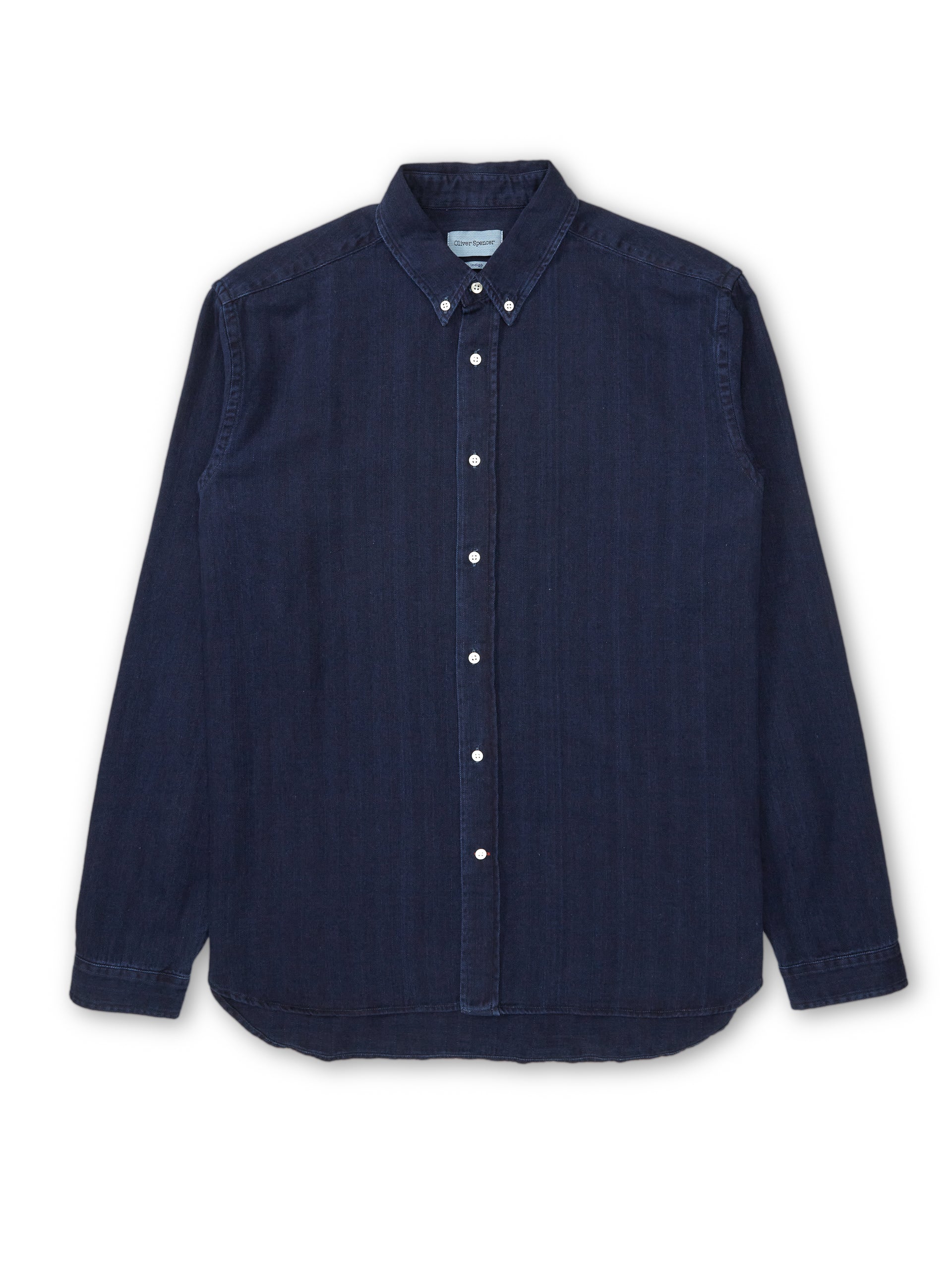 Men’s Indigo Button-Down Shirt – Brook Herringbone Cotton – Oliver Spencer